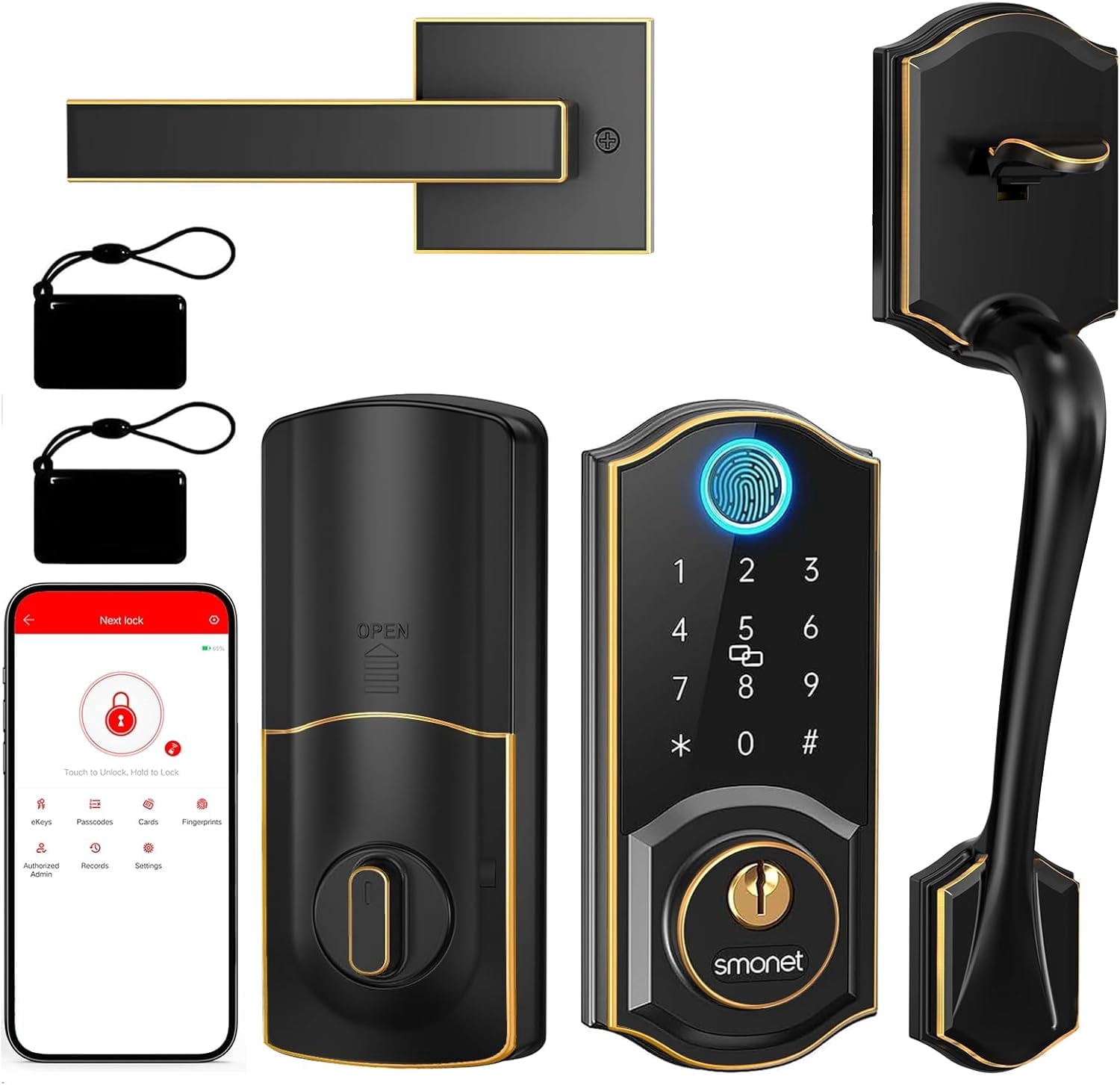 SMONET Smart Door Lock with Handle Set Front Door Lock Set Keyless ...