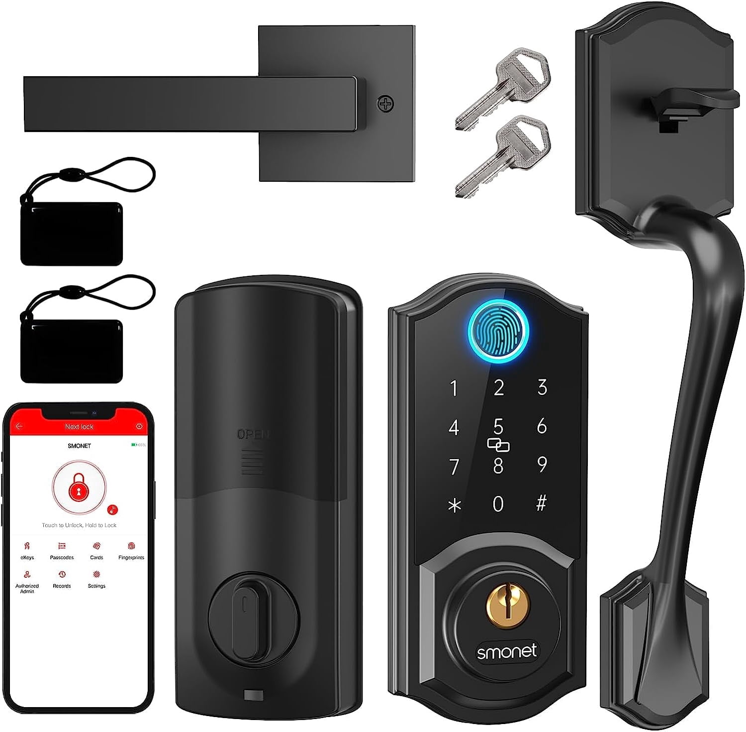 SMONET Smart Lock Front Door Keyless Entry Door Lock with Handle, Smart ...