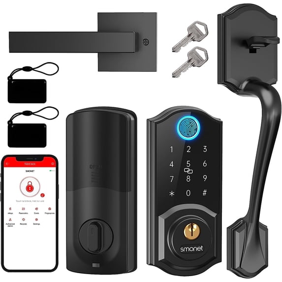 SMONET Smart Lock Front Door Keyless Entry Door Lock with Handle, Smart ...