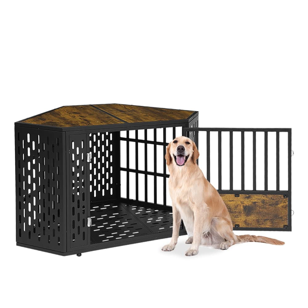 SMONTER Furniture Corner Dog Crate Wood Dog Crate Dog Kennel Indoor as ...