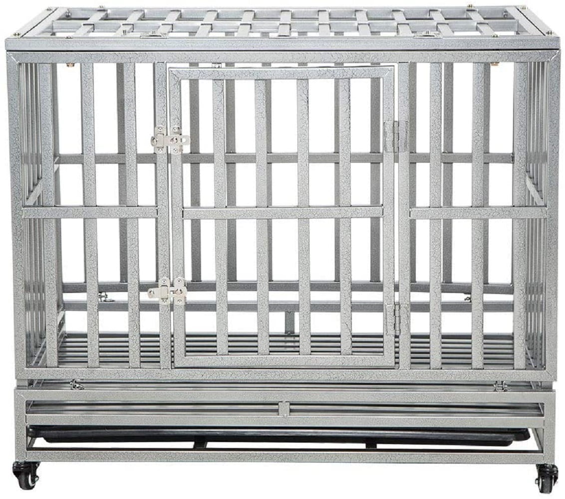 SMONTER Heavy Duty Dog Crate I Shape Strong Metal Kennel for Large Dogs ...