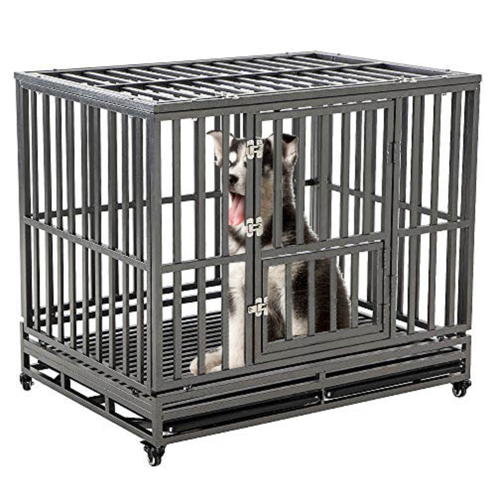 SMONTER Heavy Duty Dog Crate I Shape Strong Metal Kennel for Large Dogs ...