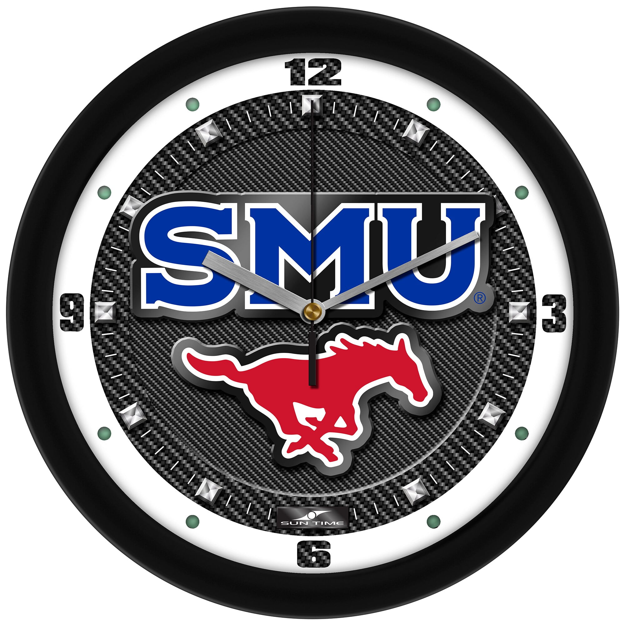 SMU Mustangs 11.5'' Suntime Premium Glass Face Carbon Fiber Wall Clock ...
