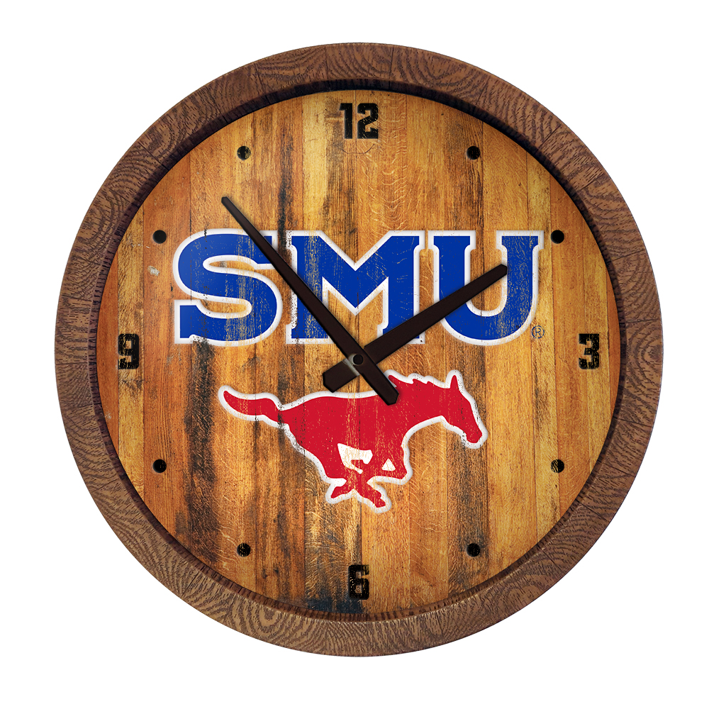 SMU Mustangs: SMU - Weathered "Faux" Barrel Top Wall Clock - Walmart.com