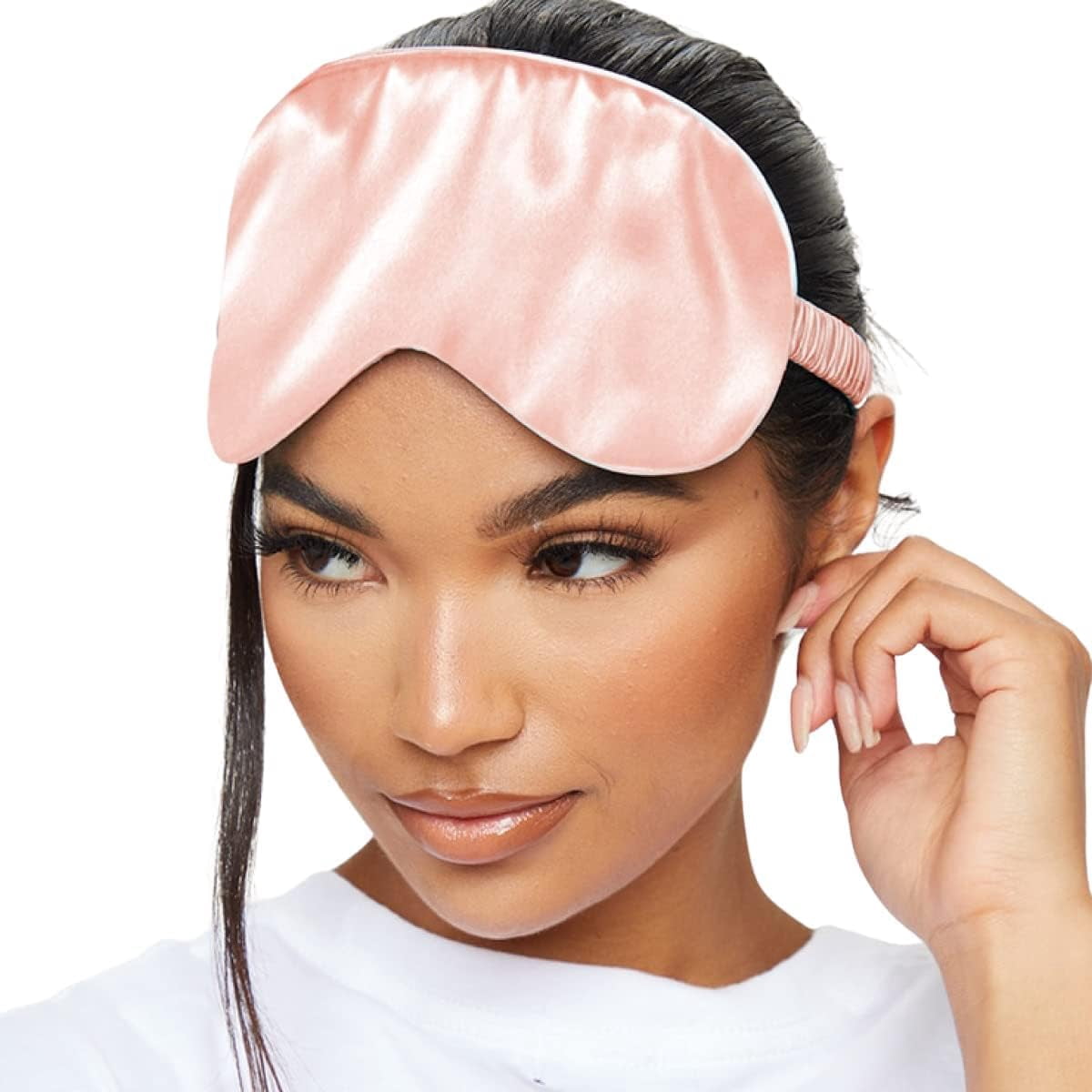 SMUG Molded Satin Sleep Mask, Ultra-Soft Eye Cover, Cute Light Pink ...