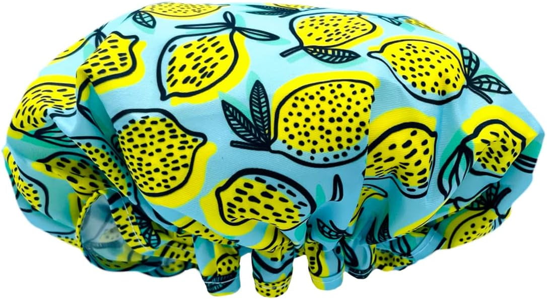 SMUG Shower Cap for Women, Waterproof Reusable Hair Cap, Lemon Print ...