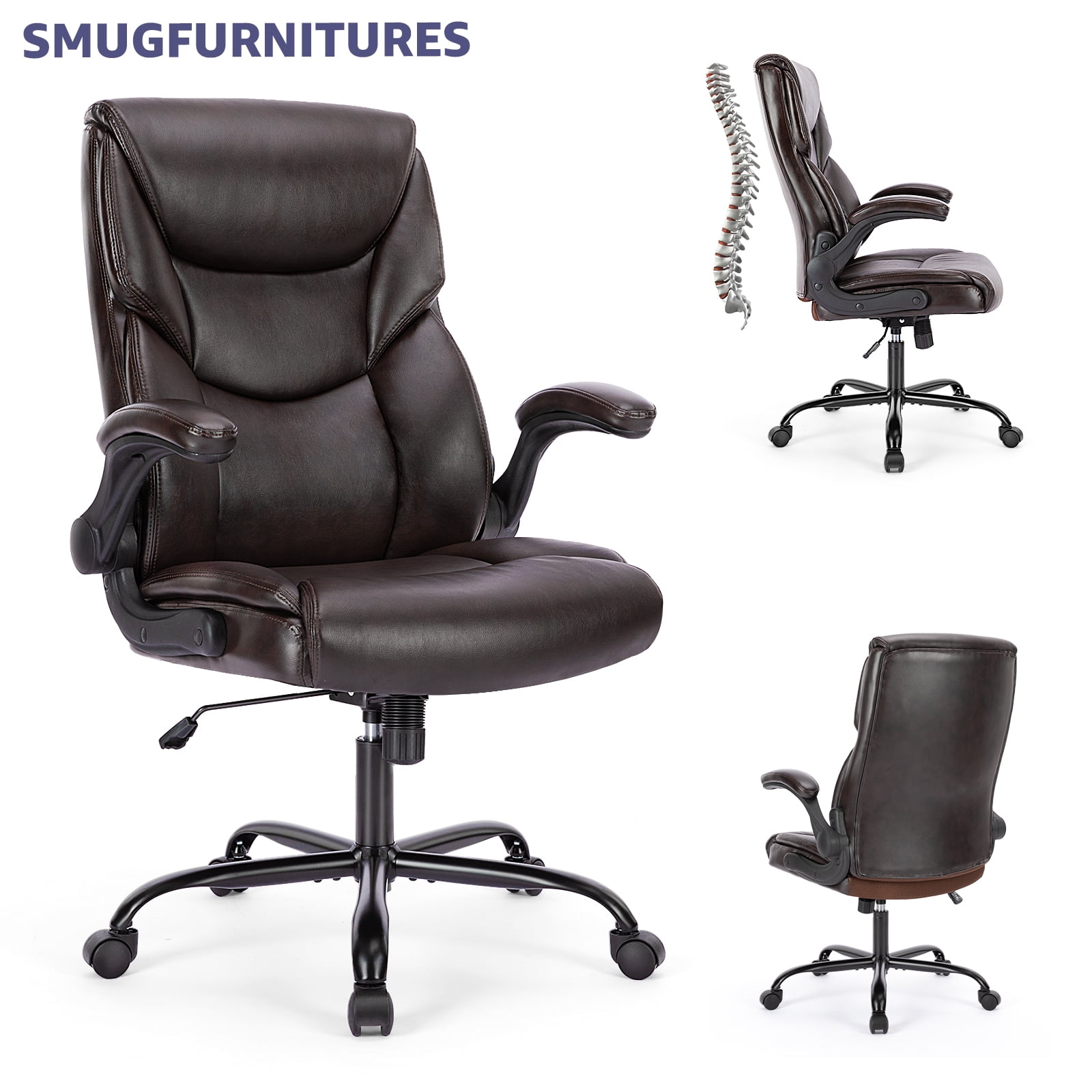 SMUGFURNITURES Office Chair, Big and Tall High Back PU Leather Flip-Up ...