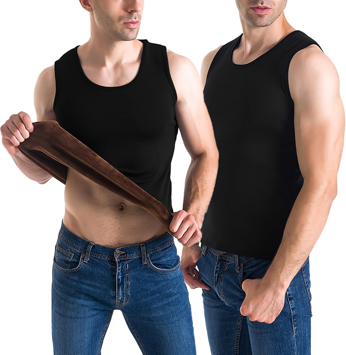 SMZ 2 Pack Thermal Tank Top Men Cotton Winter Warm Fleece Lined ...