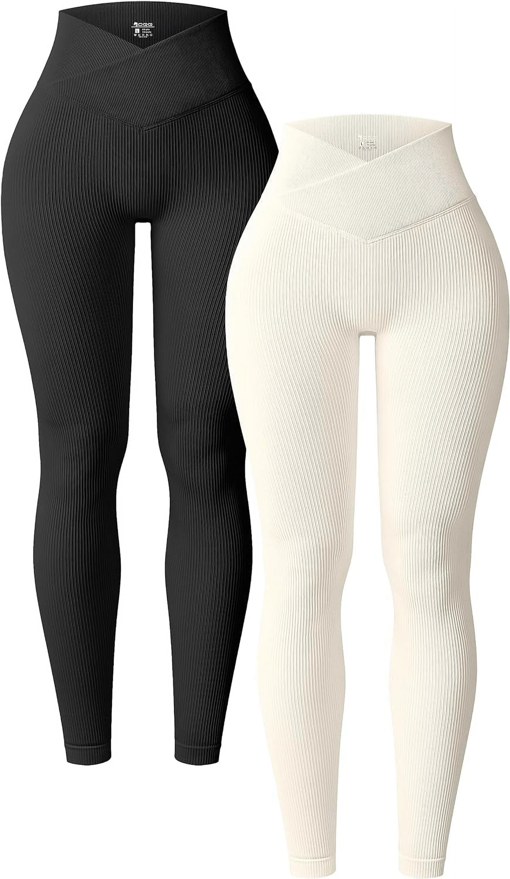 SMZ Women's 2 Piece Yoga Leggings Ribbed Seamless Workout High Waist ...