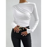 SMZ Women's Ruched Long Sleeve Mock Neck Bodysuit Solid Elegant Slim ...