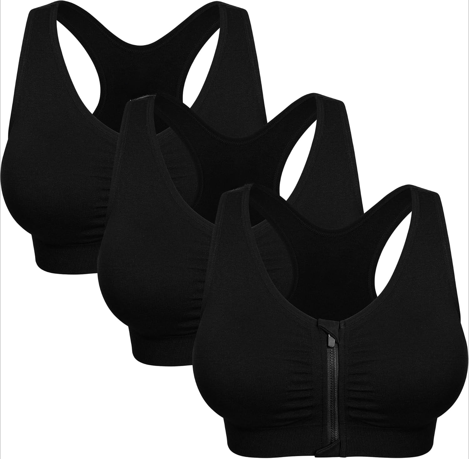 SMZ Women's Zip Front Sports Bra Wireless Post-Surgery Bra Active Yoga ...
