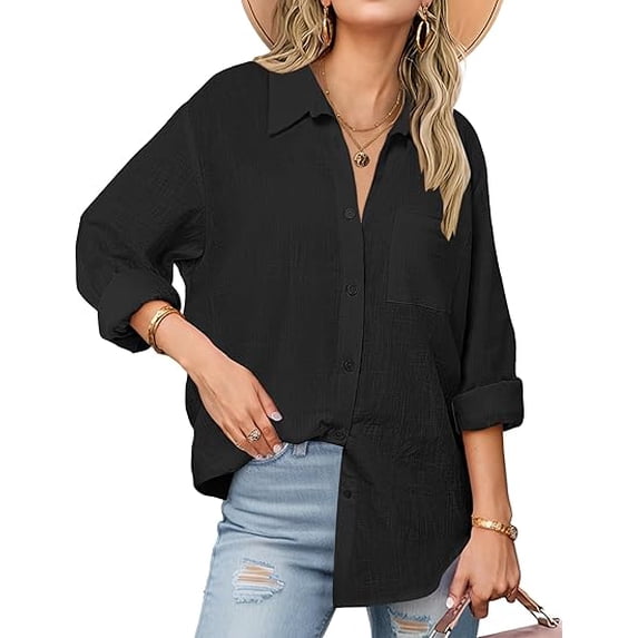 SMZ Womens Button Down Shirts Long Sleeve Cotton Gauze Tops Casual ...
