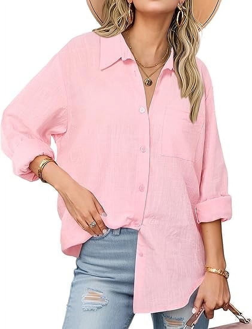 SMZ Tops For Women Long Sleeve Cotton Gauze Tops Casual Collared ...
