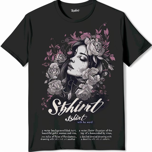 SMetaL Gothic Woman Floralpunk TShirt Dark Background High Contrast Ink ...