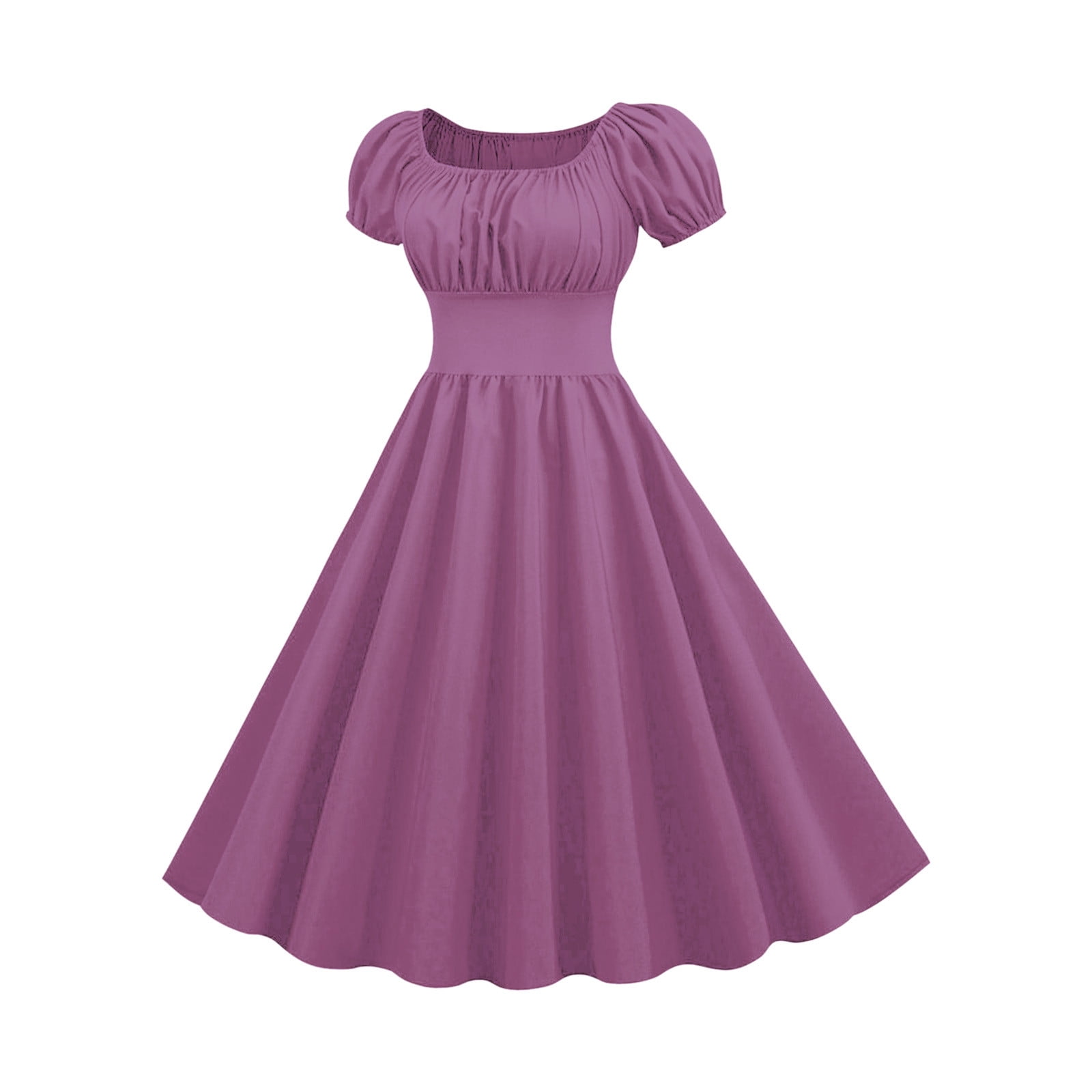 SMihono Basic for Ladies Summer Fall Short Sleeve Square Neck Midi Knee High Dresses Women 2025 ...