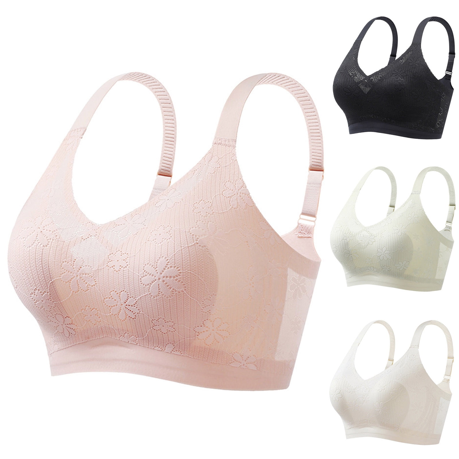 SMihono Bras for Women No Underwire Wireless Rib Embroidery Bra with ...