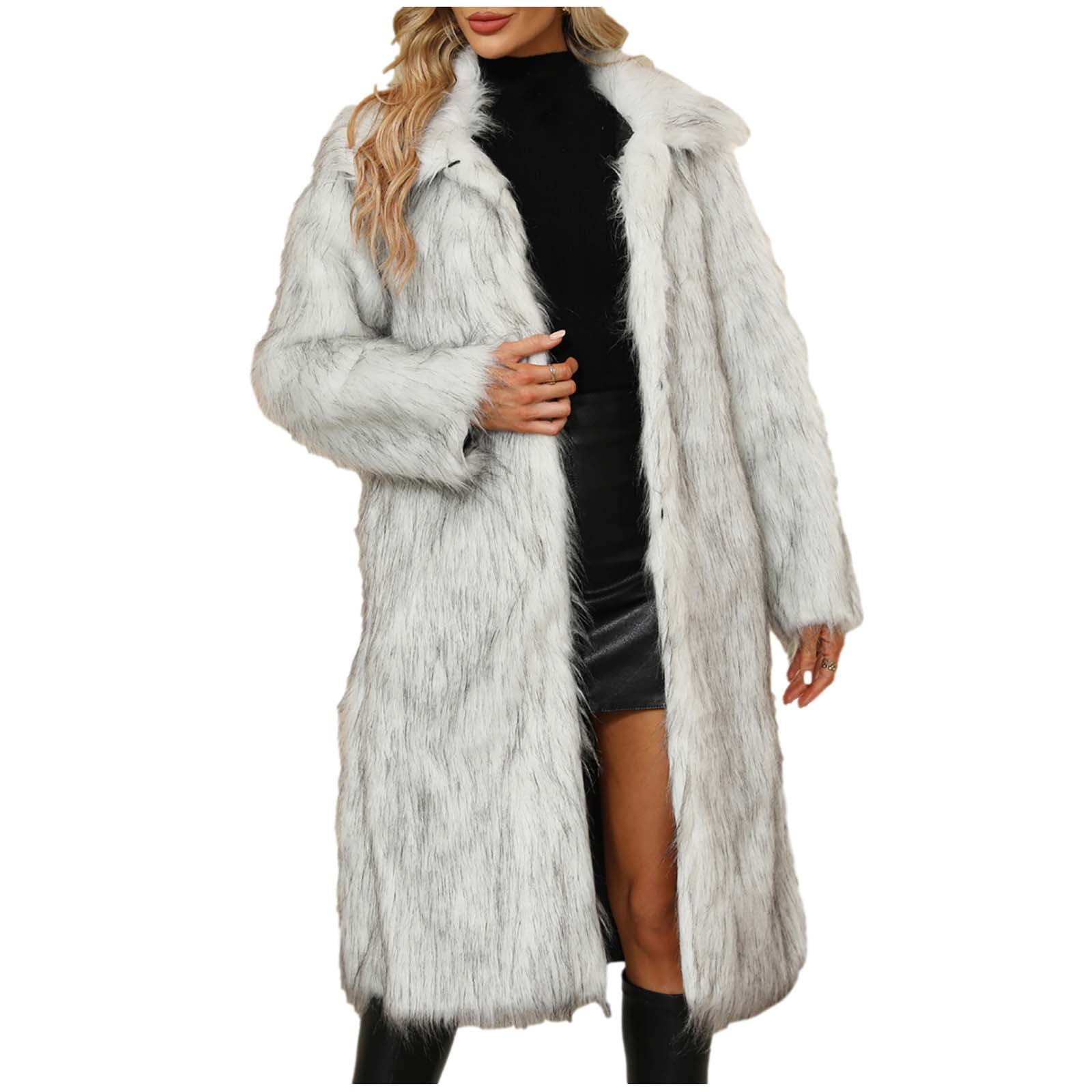 SMihono Deals Ladies Faux Fur Trench Coats Womens Ladies Warm Faux ...