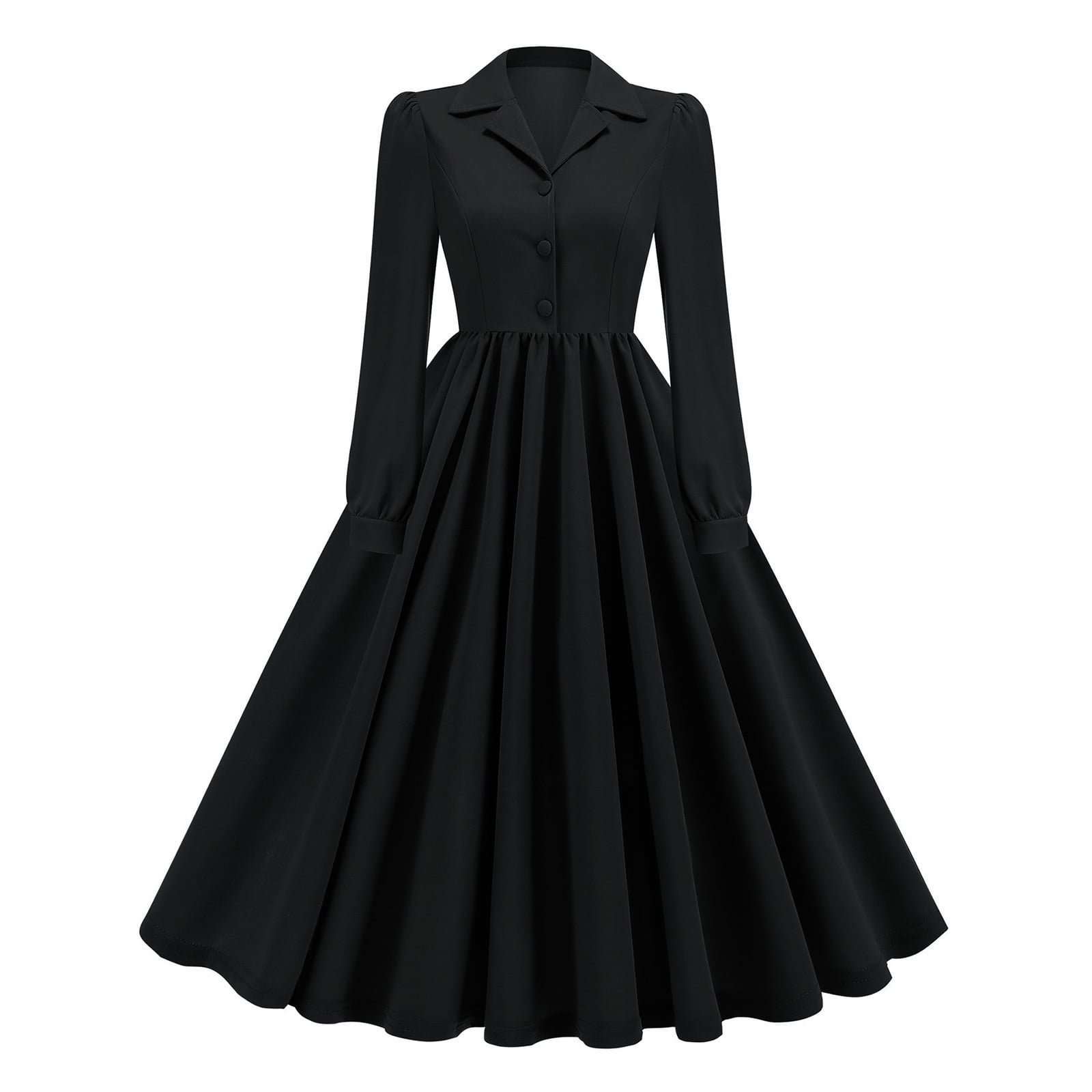 SMihono Fashion Vintage A-Line Dress for Women Notch Lapel Collar ...