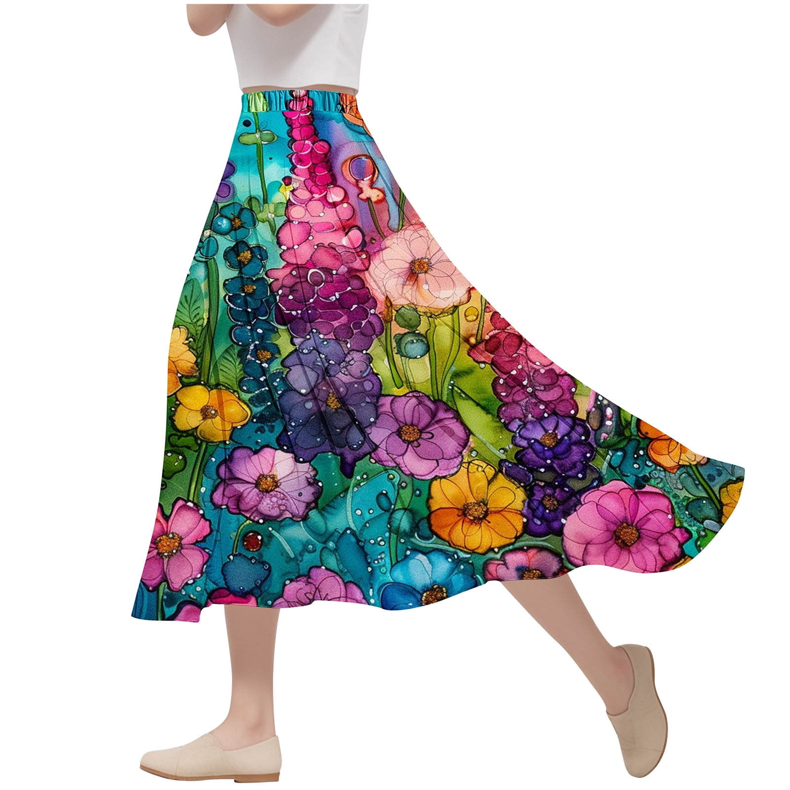 SMihono Deals Women's Boho Floral Flowy Long Skirts 2025 Casual Spring ...