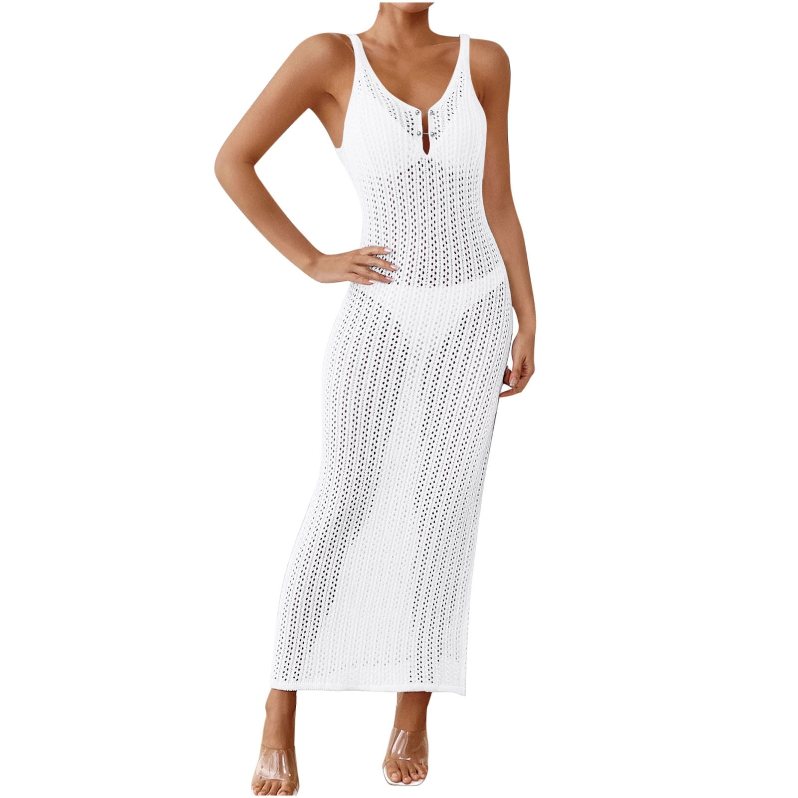 SMihono Fashion Women鈥檚 Crochet Hollow Out Maxi Dress Sexy Slim Fit ...