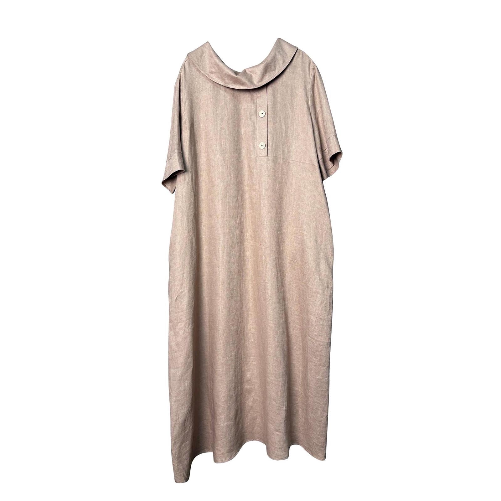 SMihono Elegant Cotton Linen Shift Dress Crew Neck Short Sleeve Buttons ...