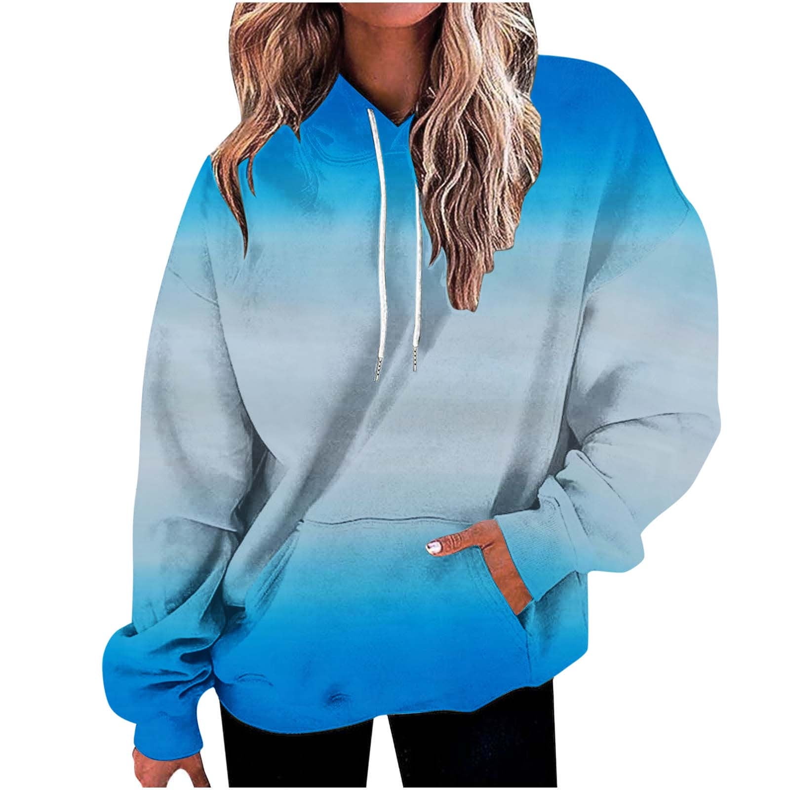 SMihono Gradient Hooded Neck Sweaters Color Block Shirts Raglan Long ...