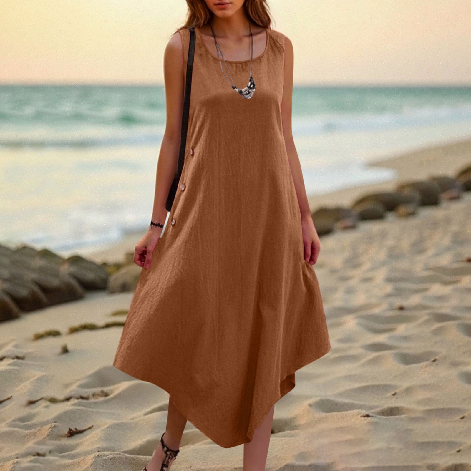 SMihono Loose Fit Dress for Women Fall Summer Sleeveless Crew Neck ...