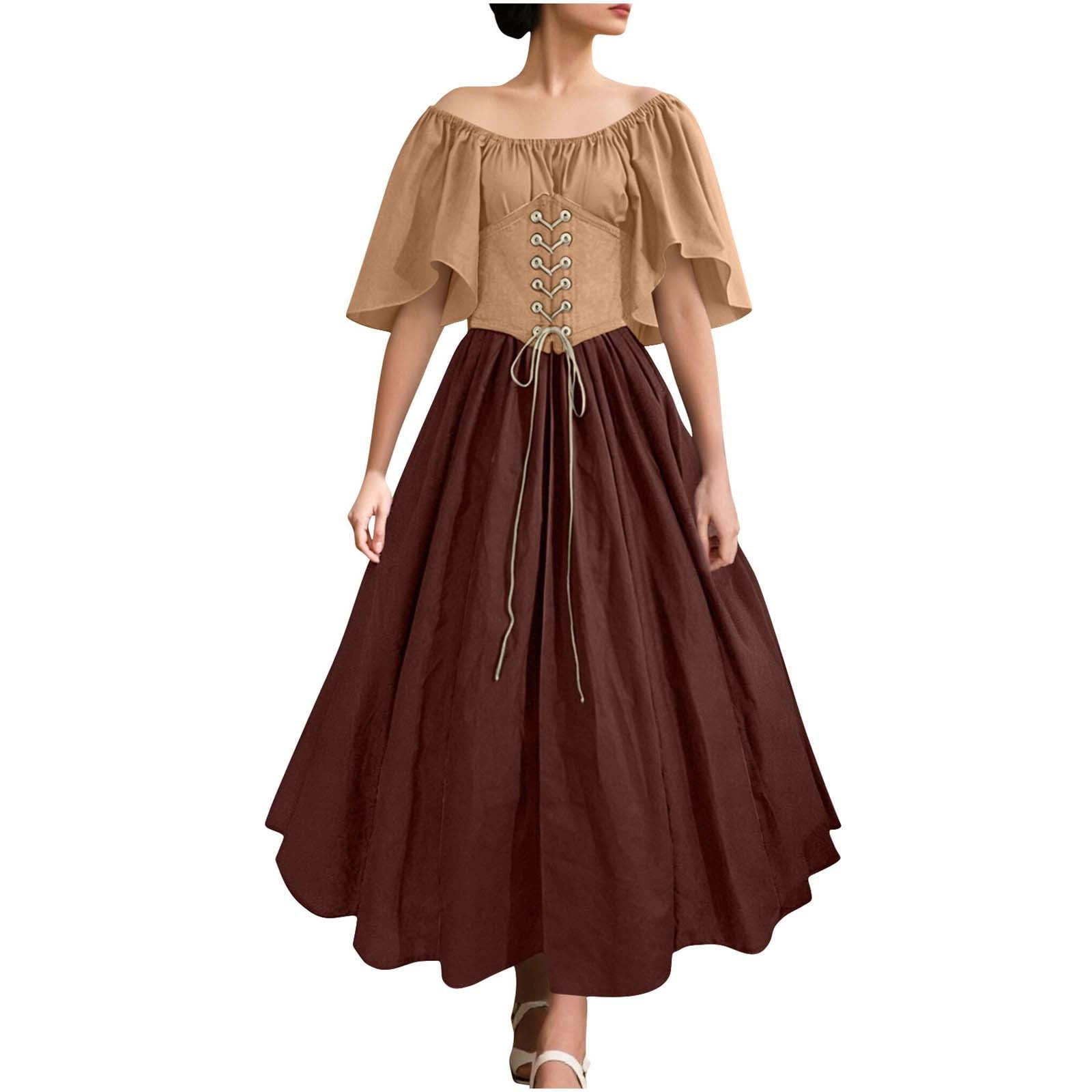 SMihono Medieval Costume Women Renaissance Dress Ball Gown Patchwork Peasant Flare Sleeve ...