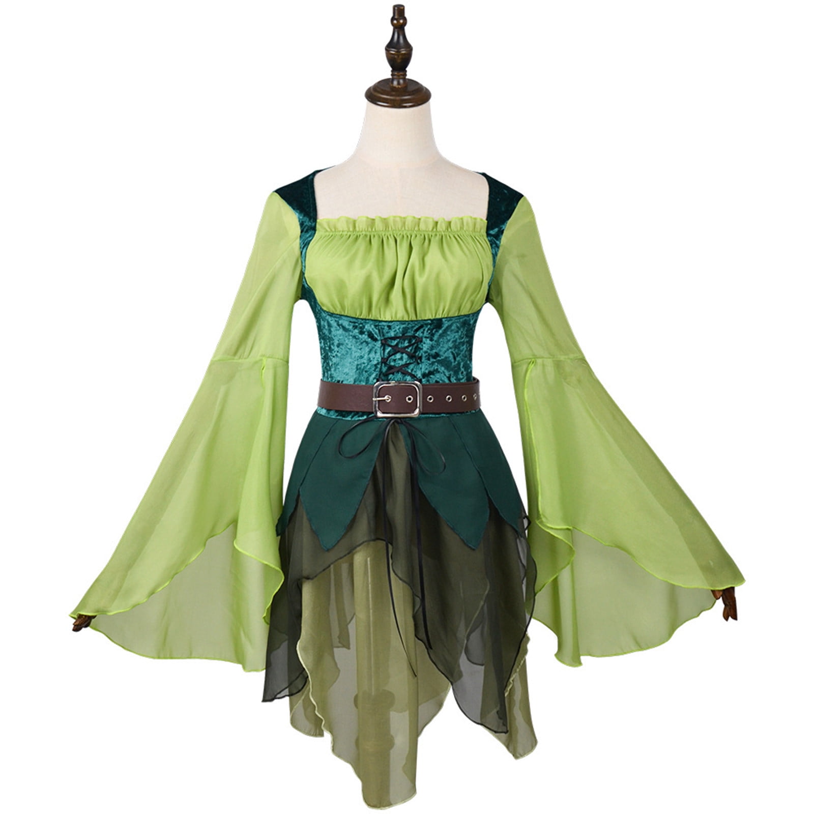SMihono Medieval Women's Trendy Elf Cosplay Costume Green Lace Gauze ...