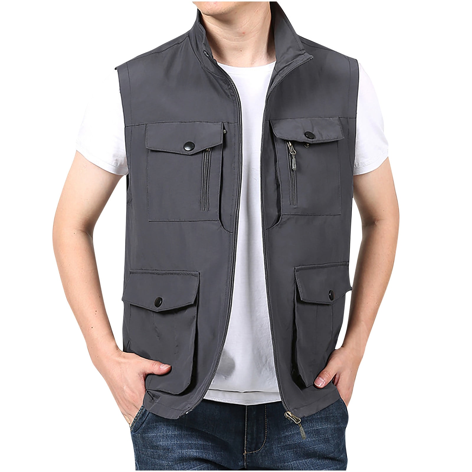 SMihono Men's Work Jacket Standing Collar Multiple Pockets Outdoor ...