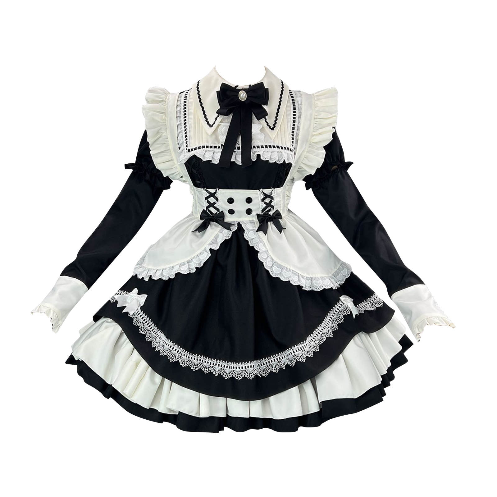 SMihono Plus Size Womens Maid Dresses Fashion Long Sleeves Cute Costume ...