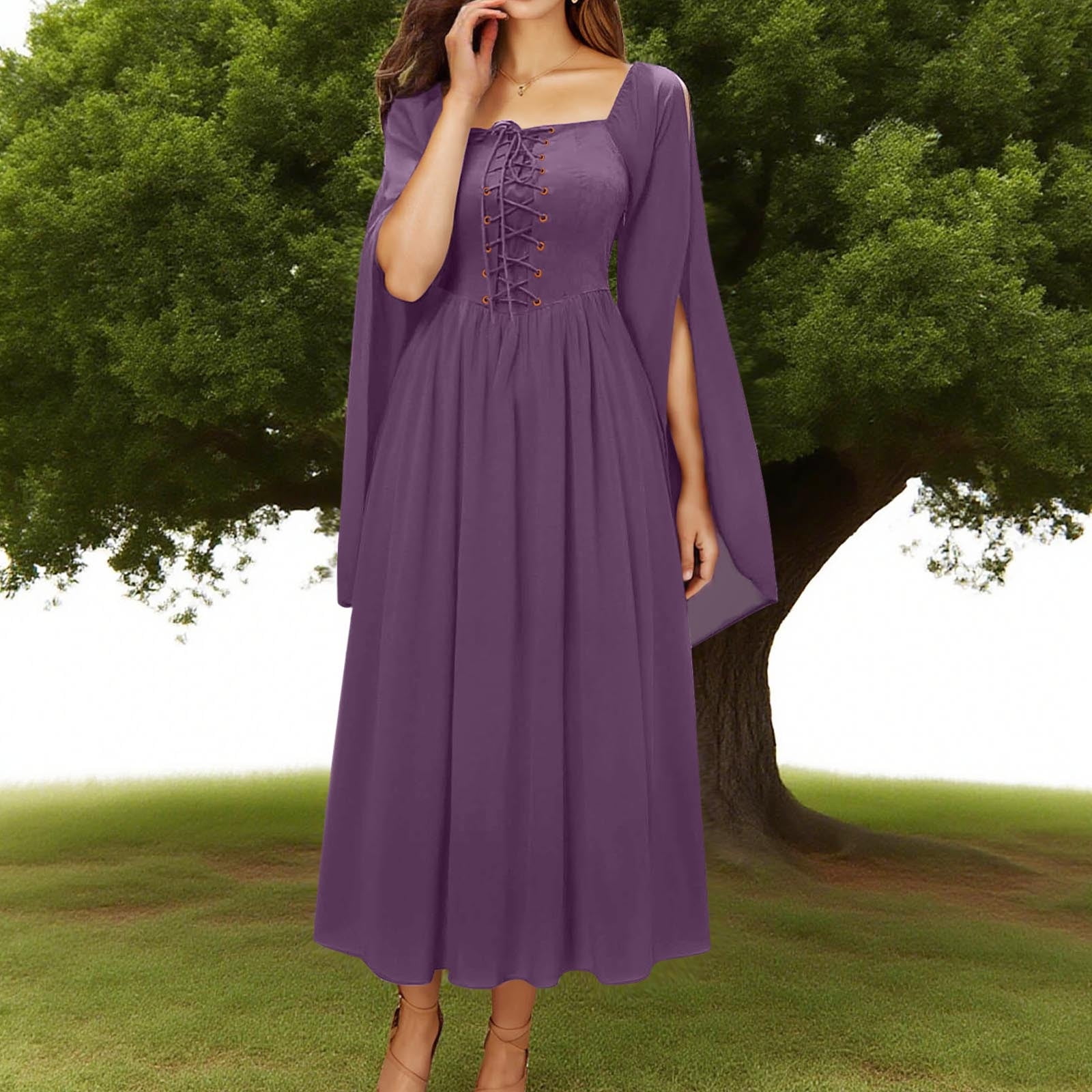 SMihono Renaissance Gothic Dresses for Women Medieval Dress Slit Long ...