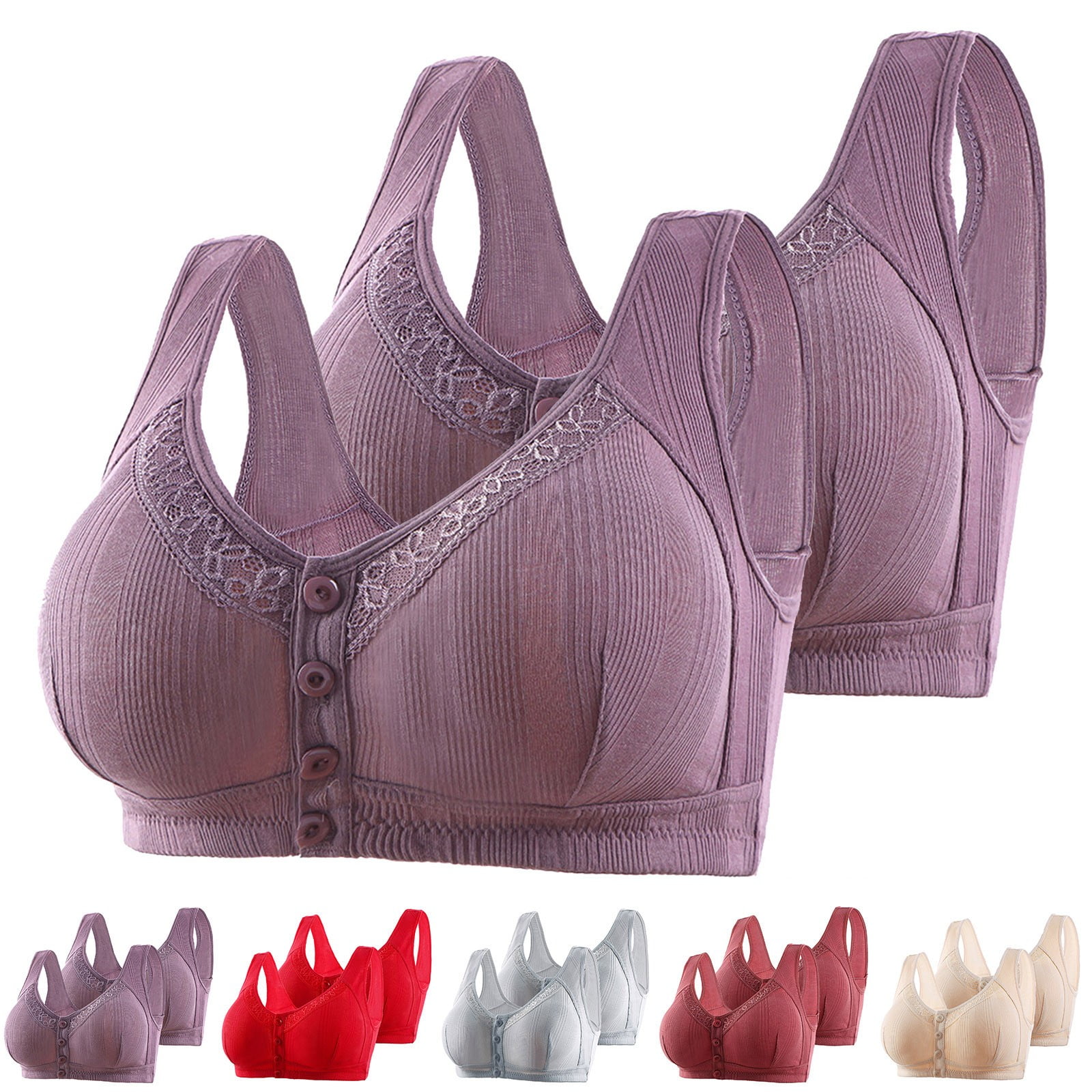 SMihono Stylish 2 Pack Front Closure Bras for Older Women No Underwire ...