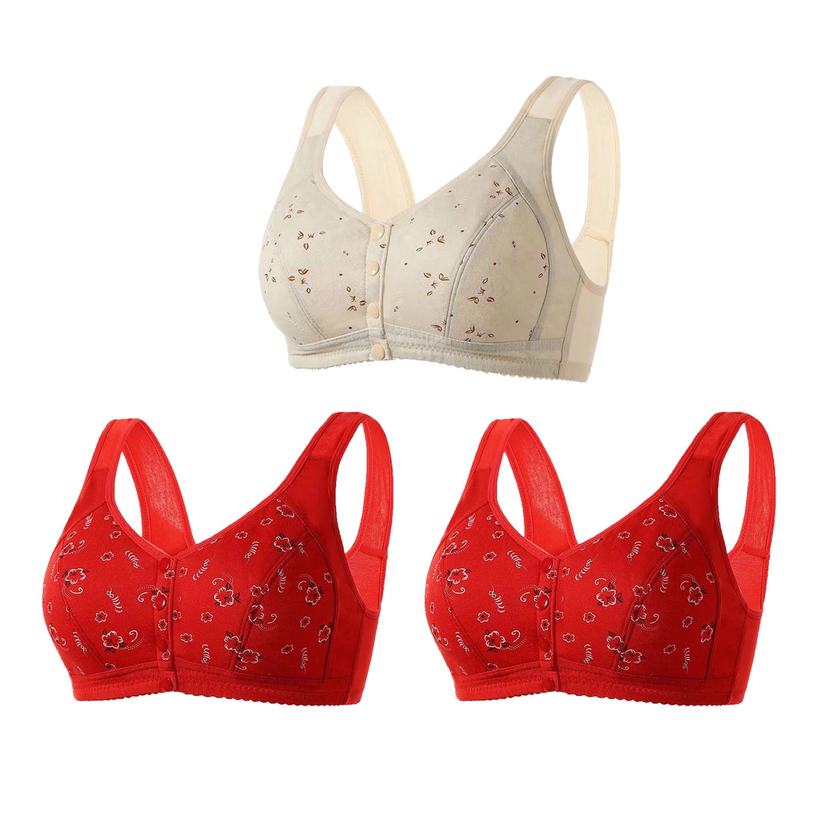 SMihono Stylish 3 Pack Daisy Bras for Older Women Comfy No Underwire ...