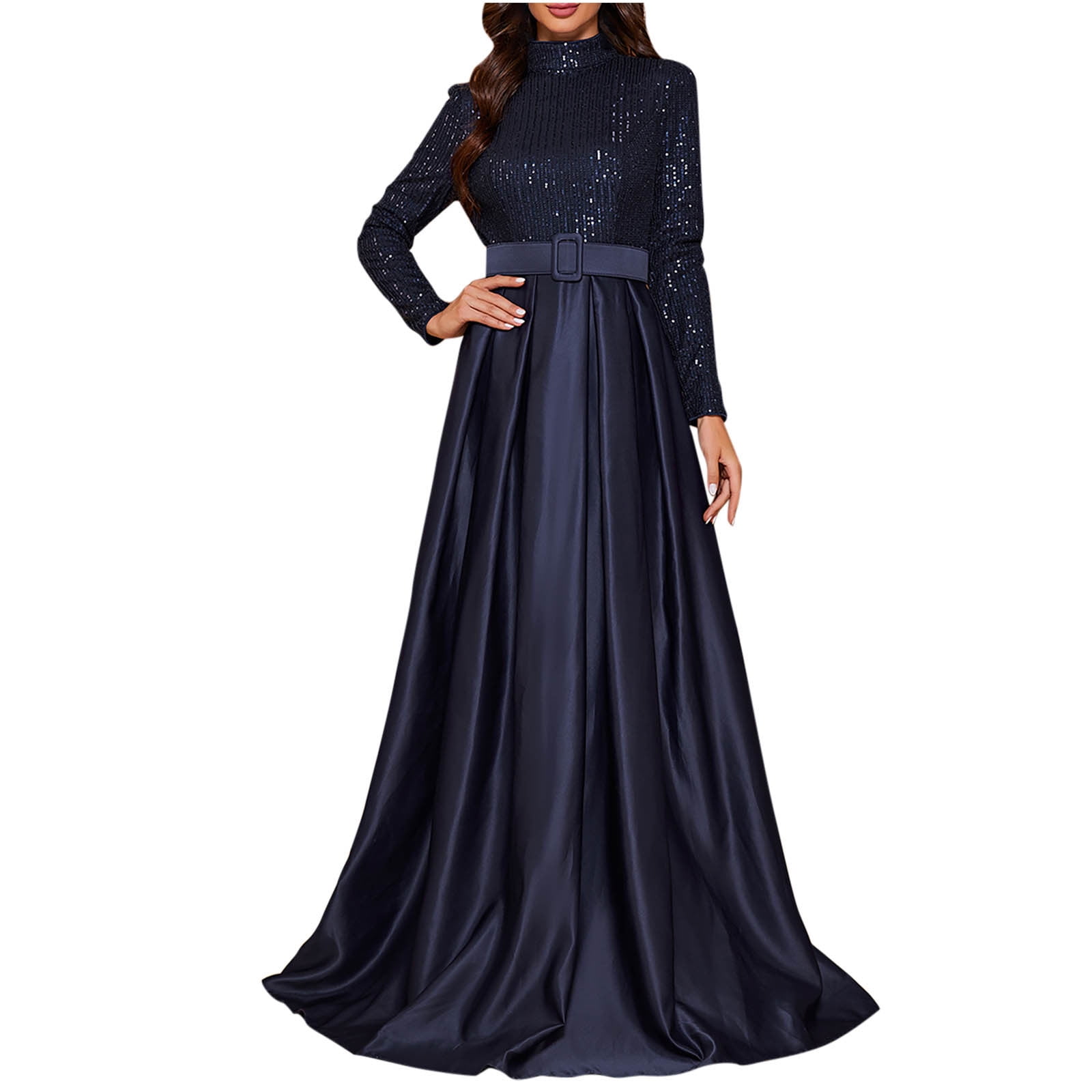 SMihono Sequin Long Sleeve Prom Dress Long Ball Gown Satin Sparkly A ...