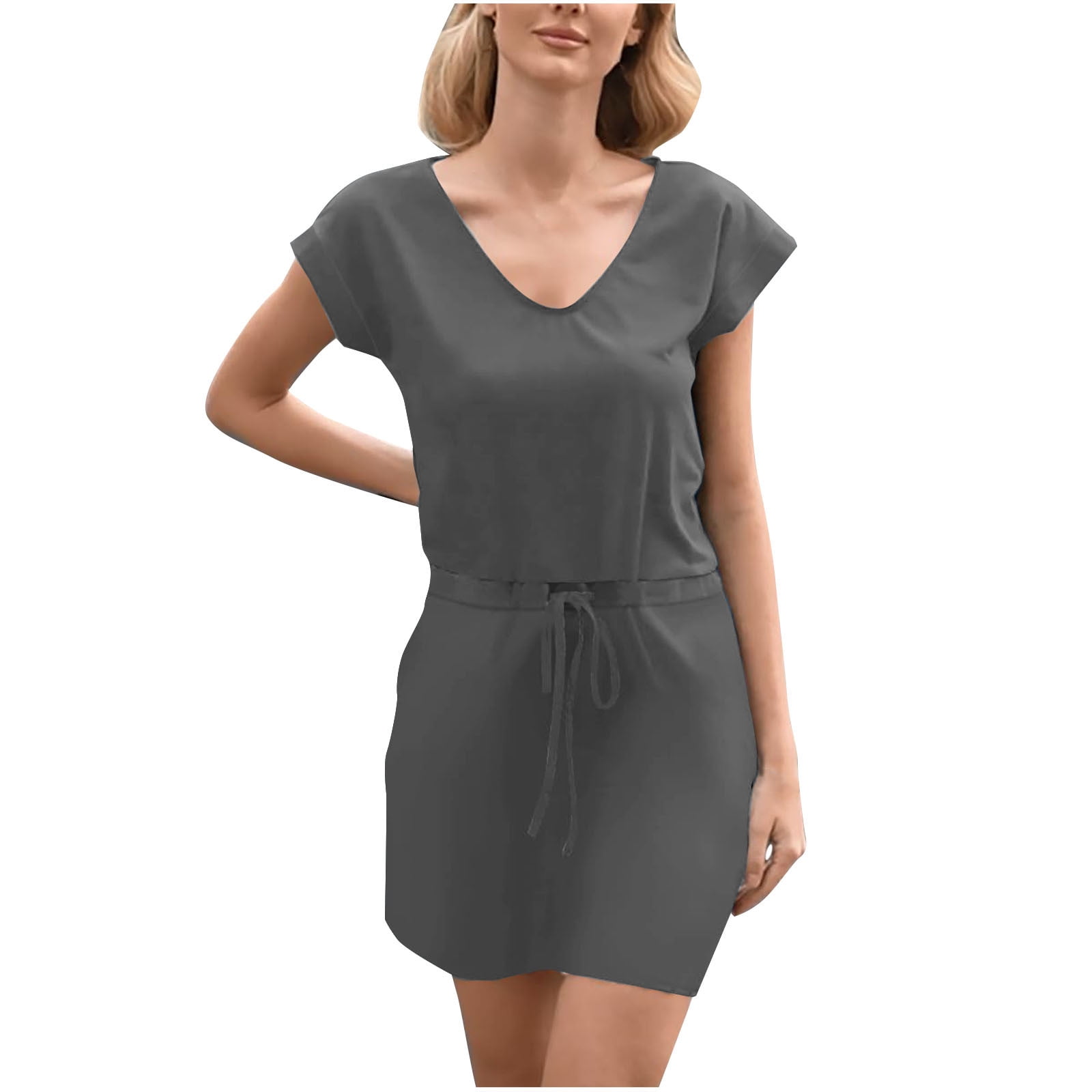 SMihono Summer Dresses for Women 2025,Casual Sun Dresses Short Sleeve V ...