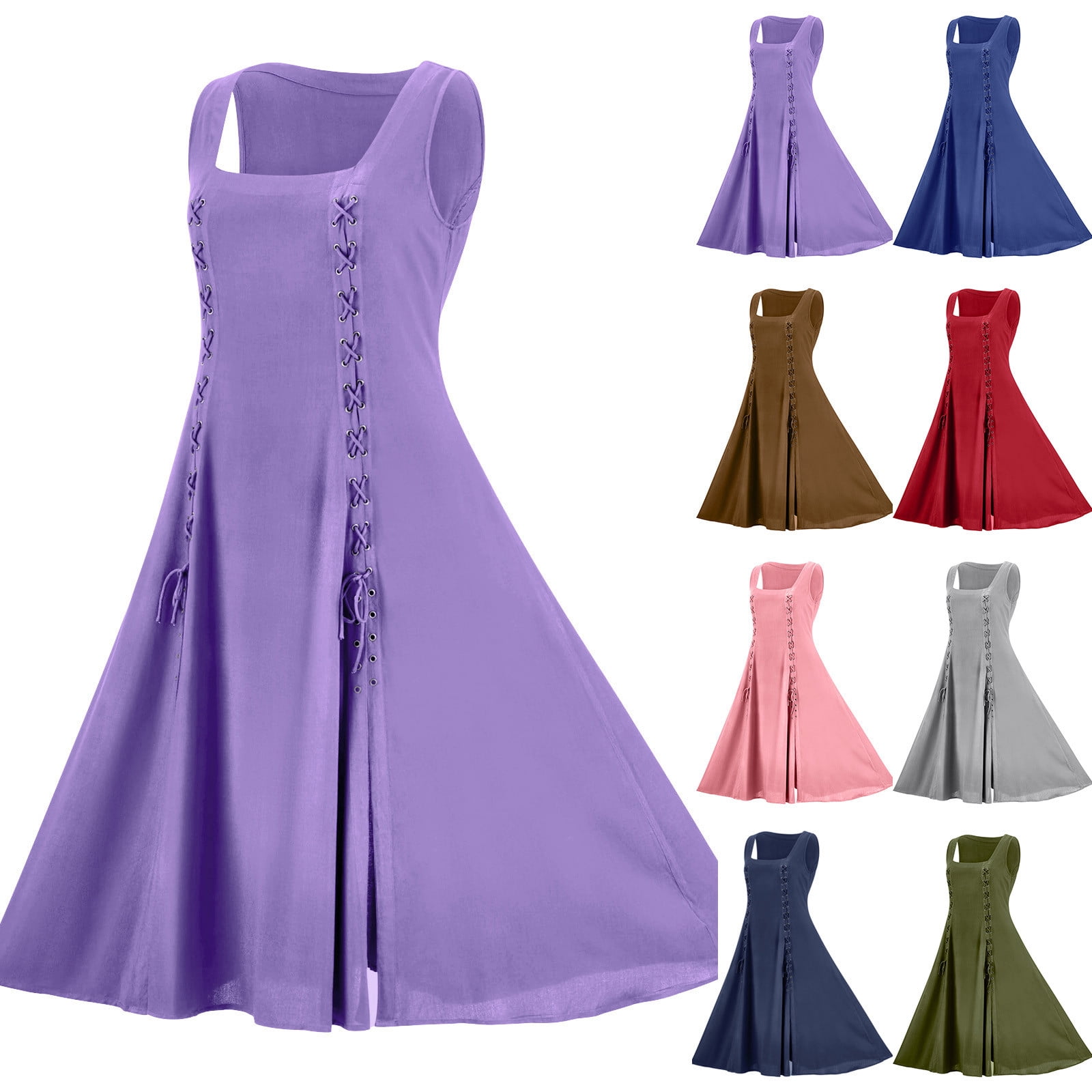SMihono Vintage Medieval Renaissance Court Dress Sleeveless Button Down ...