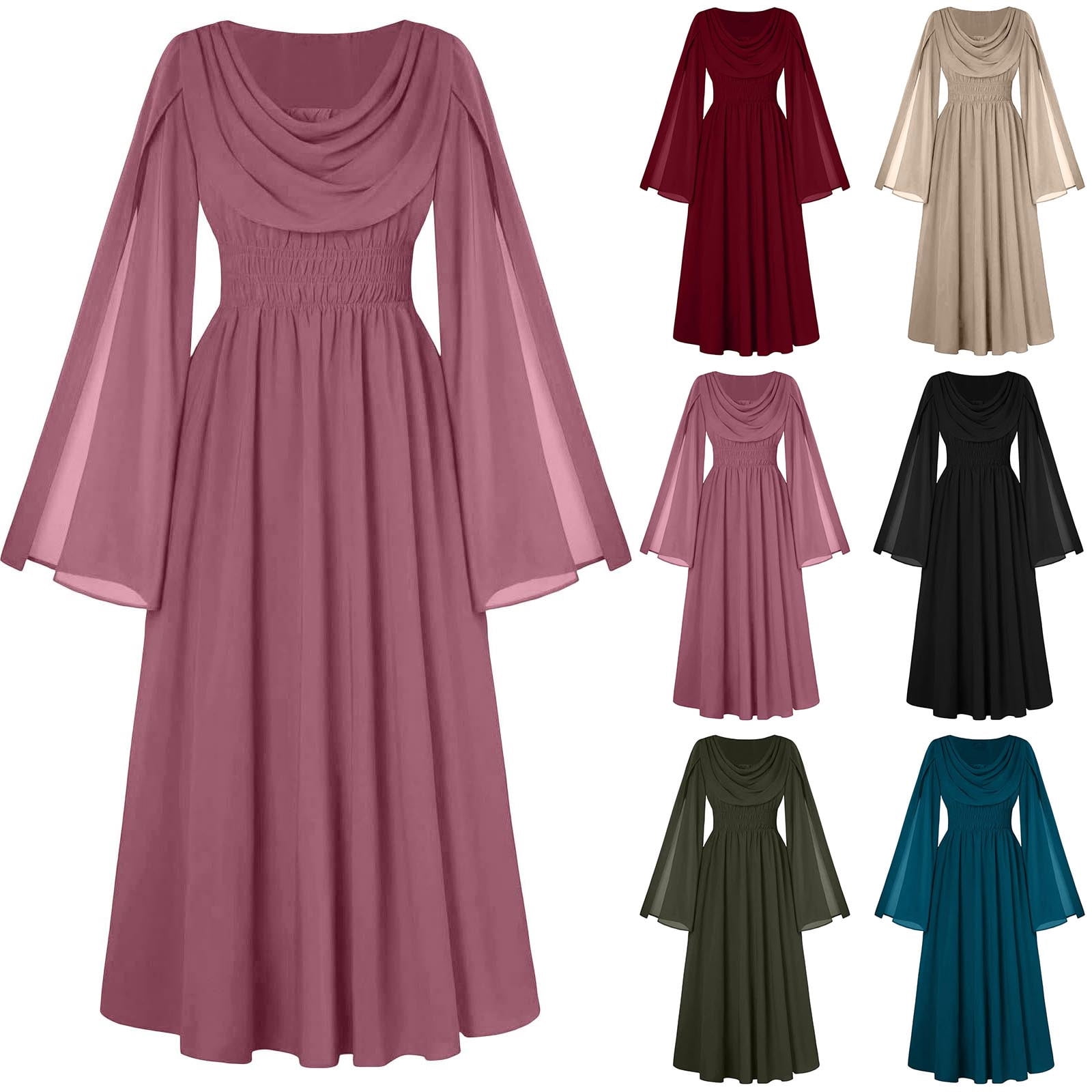 SMihono Women Renaissance Costume Split Bell Sleeve Double Layered High ...