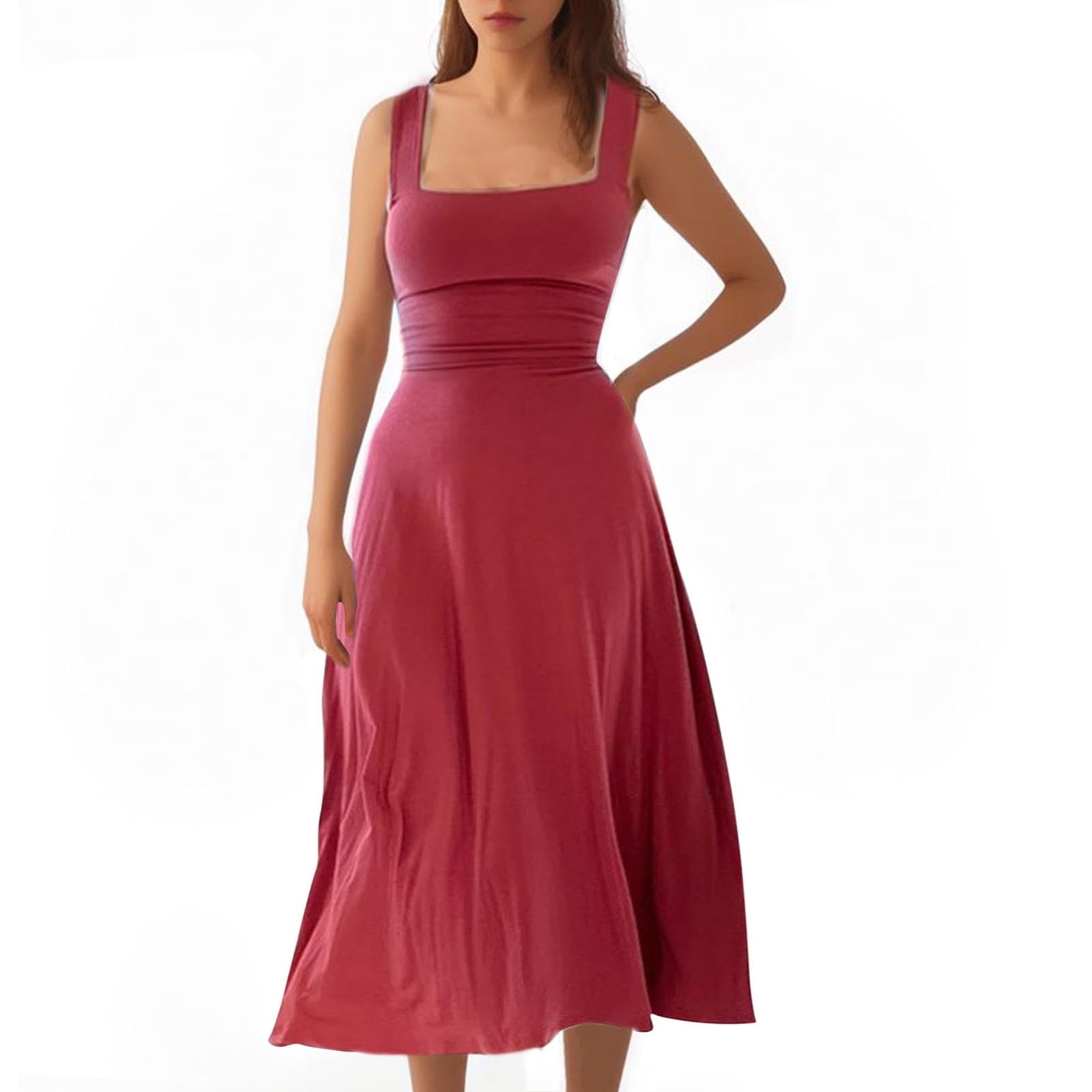 SMihono Women's 2024 Sundresses Casual Summer Elegant Square Neck ...