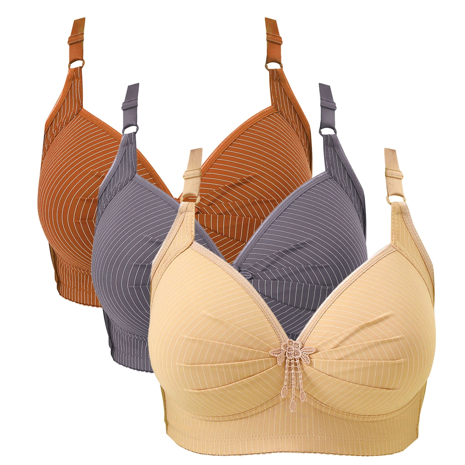 SMihono Women's 3 Pack Bras Push Up V Neck No Wire Supportive Daily ...