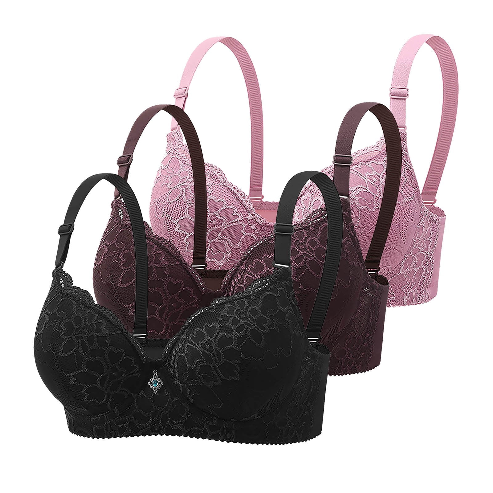 SMihono Women's 3 Pack Push up Bra Lightly Lined Demi Bra Underwire ...