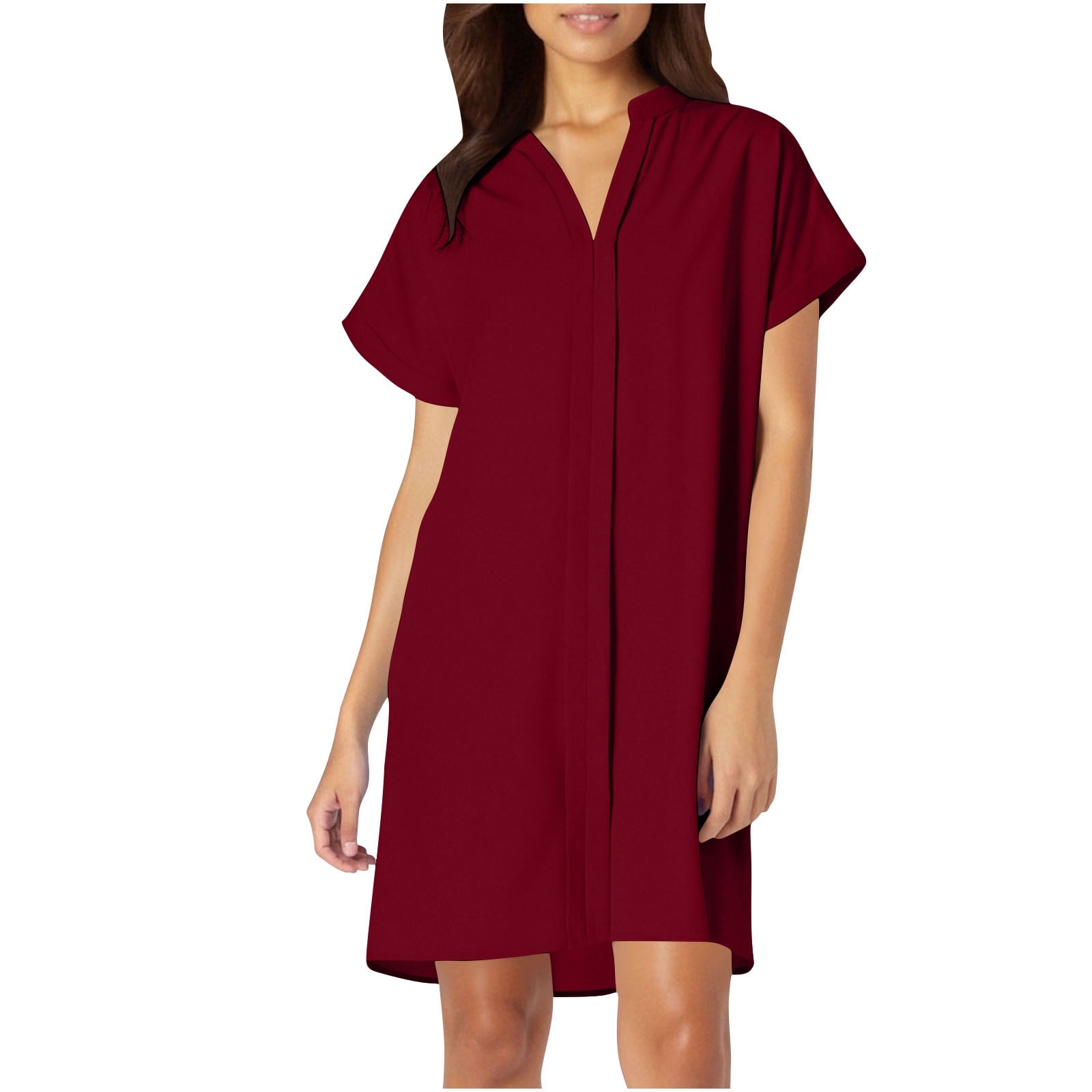 SMihono Women's Casual Notched V Neck Short Sleeve Solid Short Tunic ...