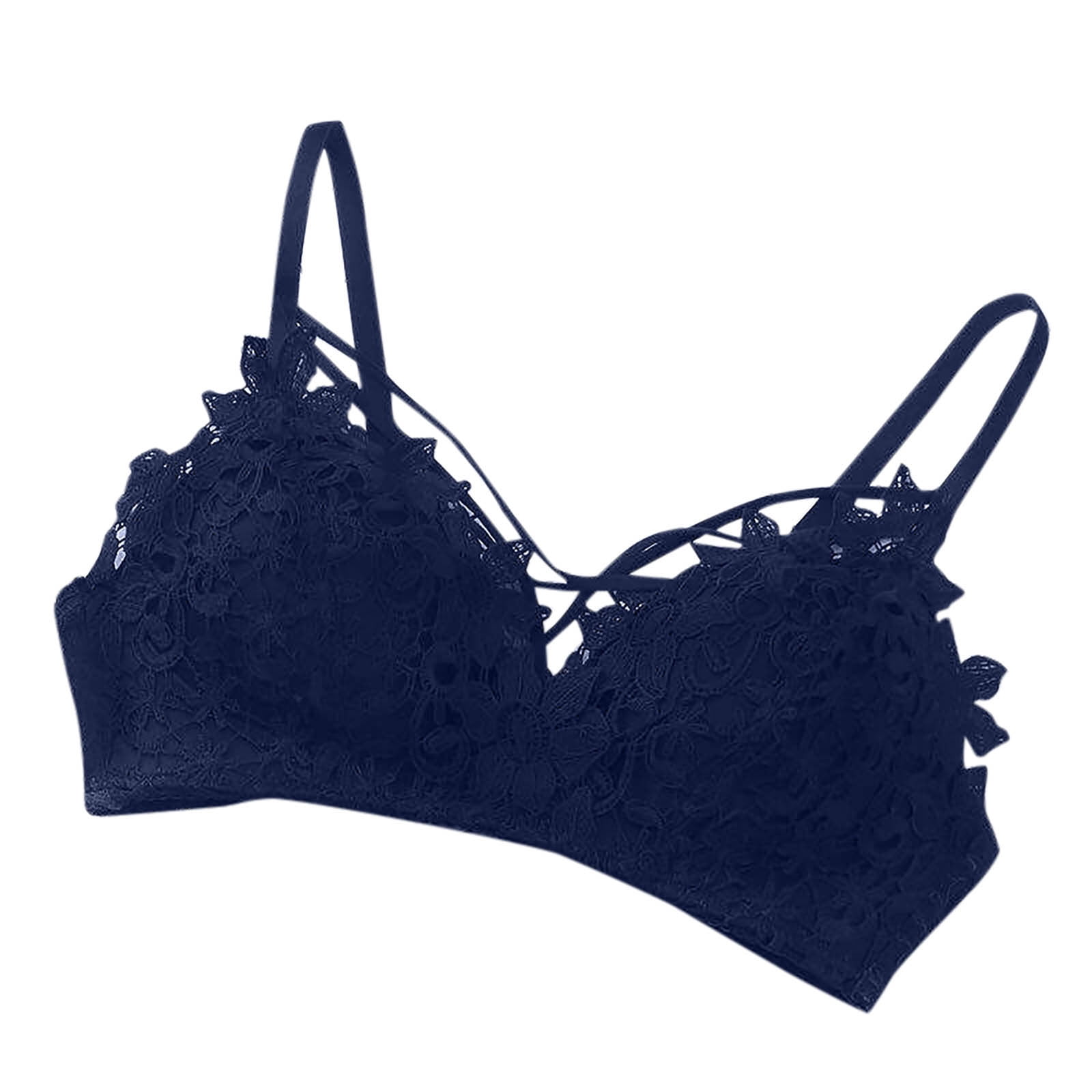 SMihono Women's Floral Lace Crisscross Bras Spaghetti Strap Padded Long ...