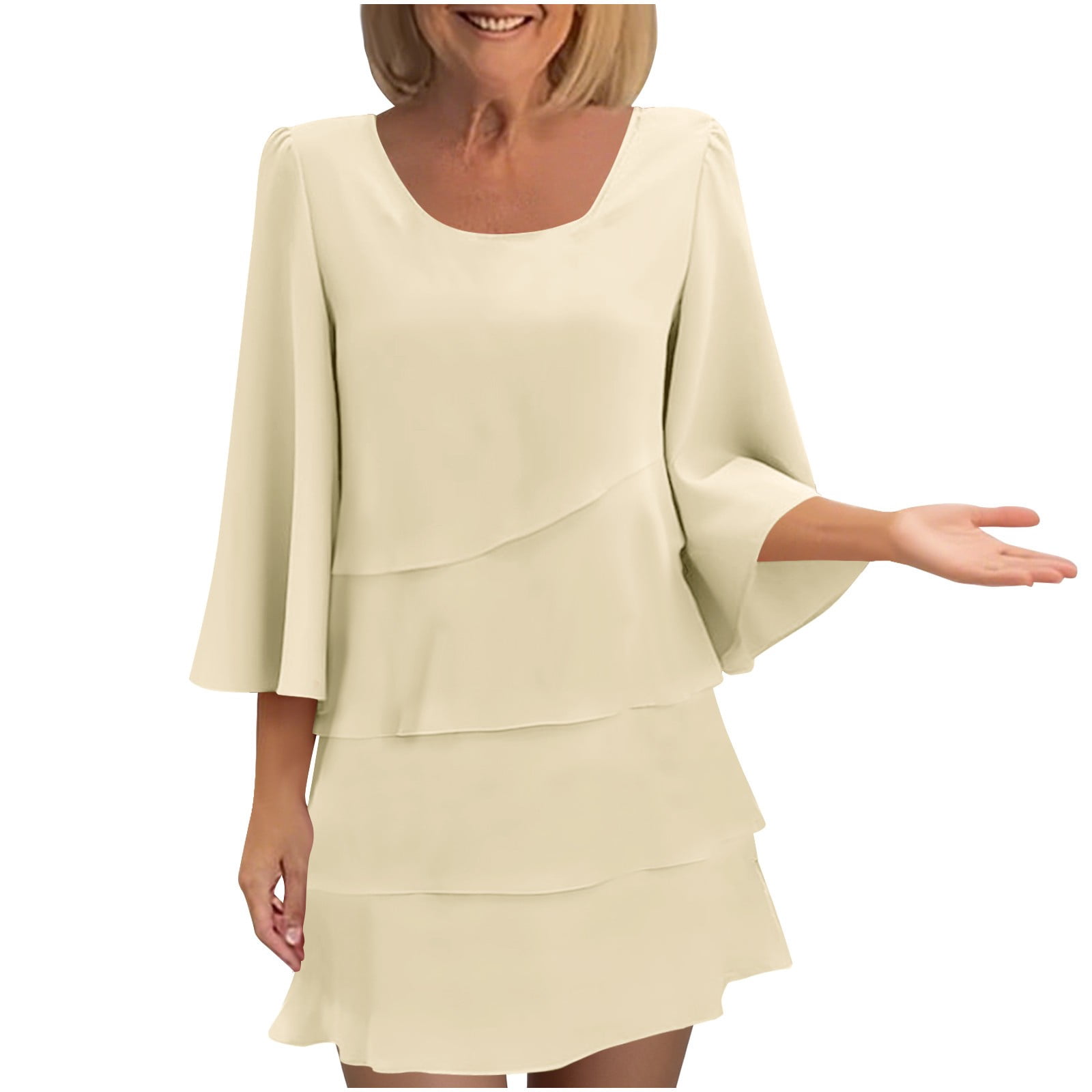 SMihono Women's Long Sleeve Tiered Dress Elegant Knee Length Wedding ...
