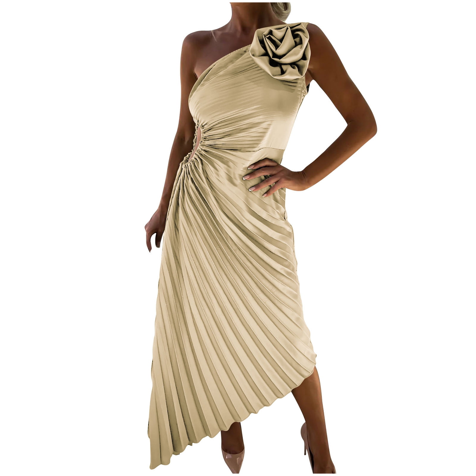 SMihono Women's One Shoulder Sleeveless Cut Out Dress Elegant High ...