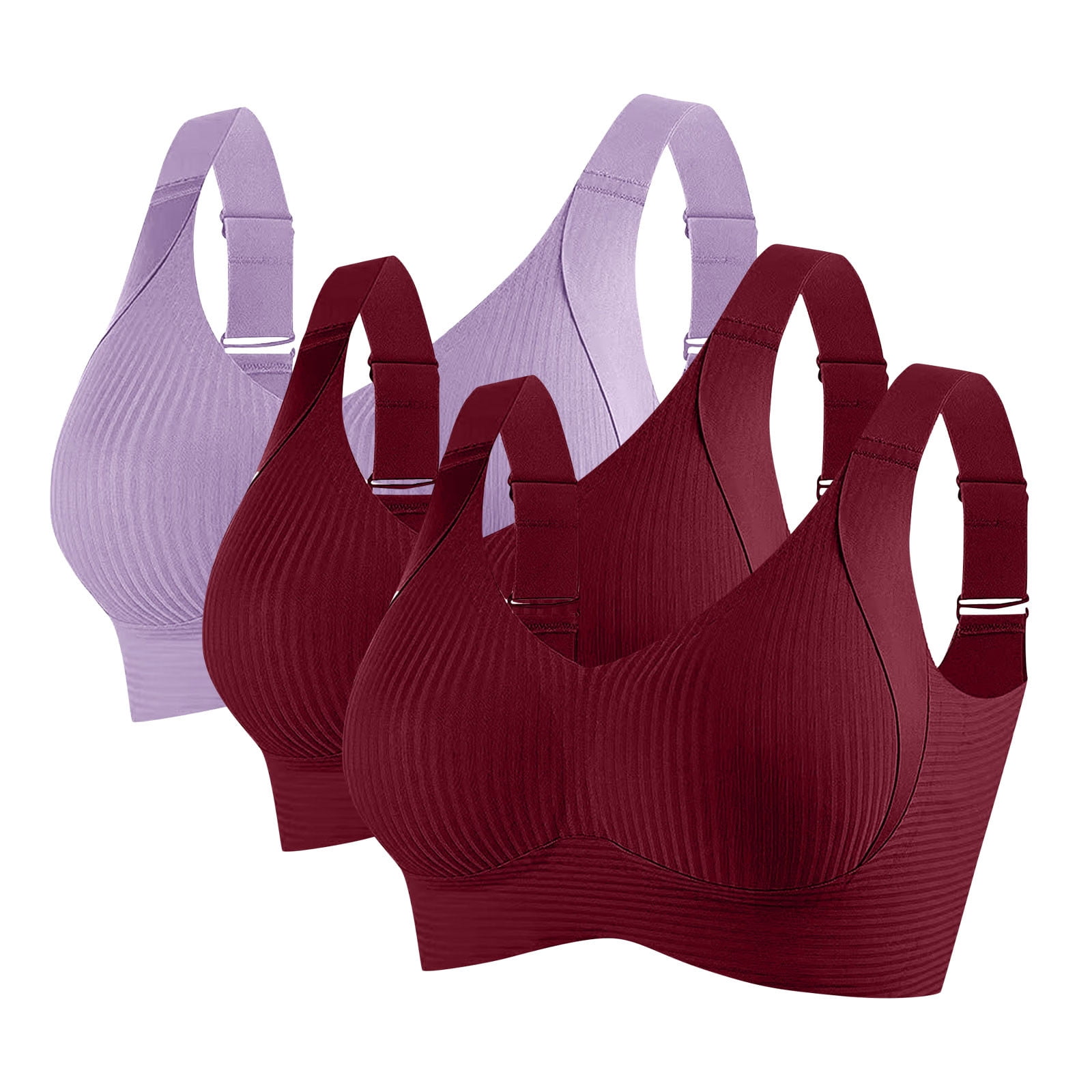 SMihono Women's Ribbed Push Up Adjustable Wireless Bra, 3 Pack Brasieres Comfy Mujer Sin Varilla ...