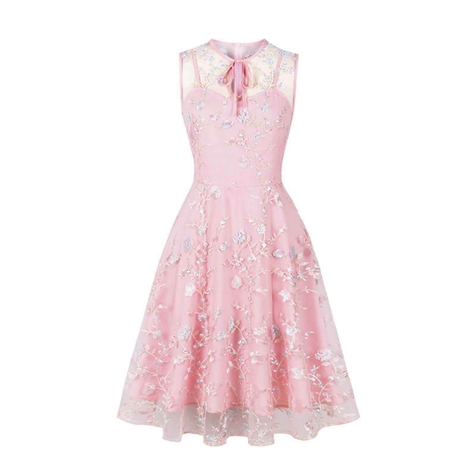 SMihono Women's Summer Floral Embroidered Mesh Vintage 1950s Retro ...