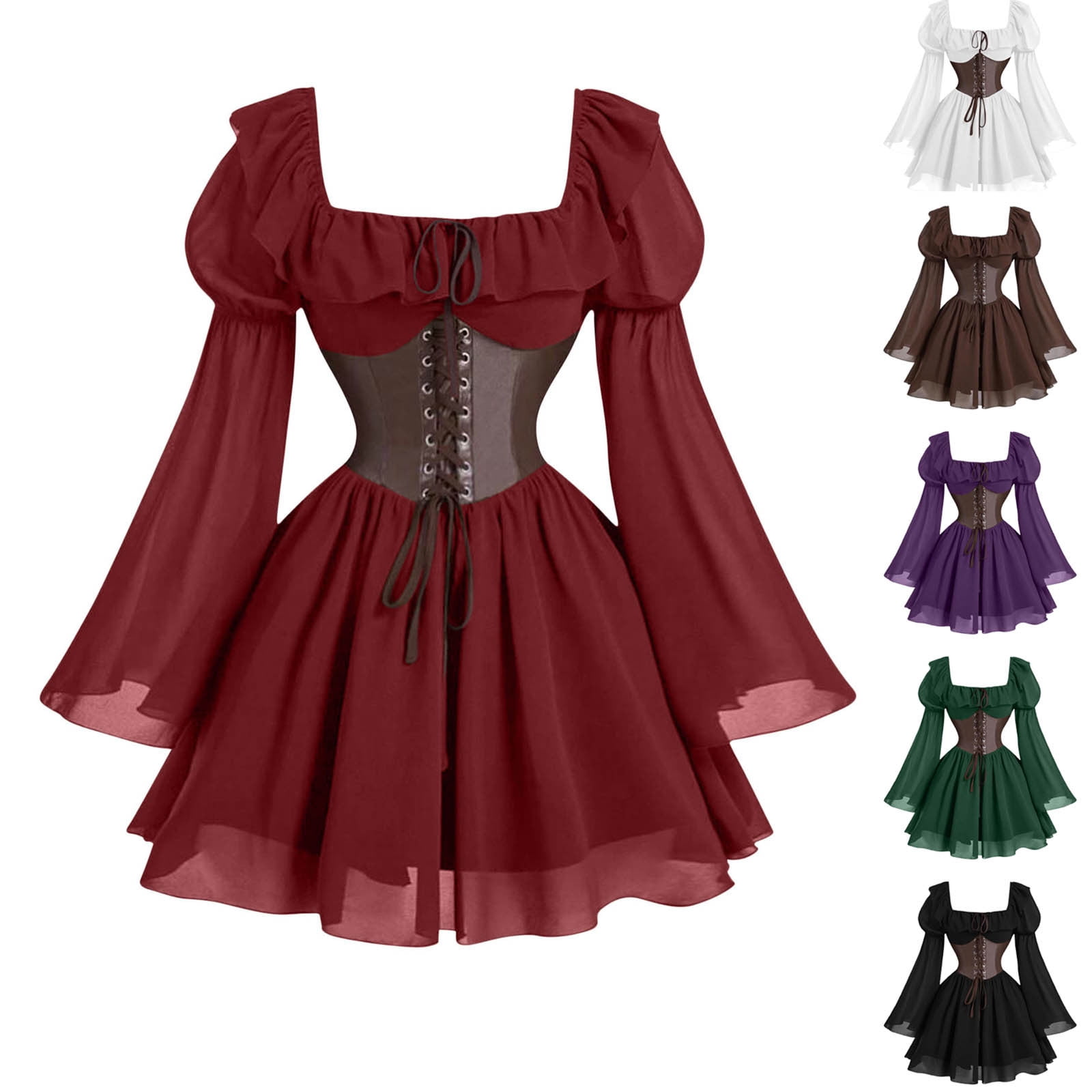 SMihono Womens Gothic Medieval Dress 1950s Victorian Square Neck ...