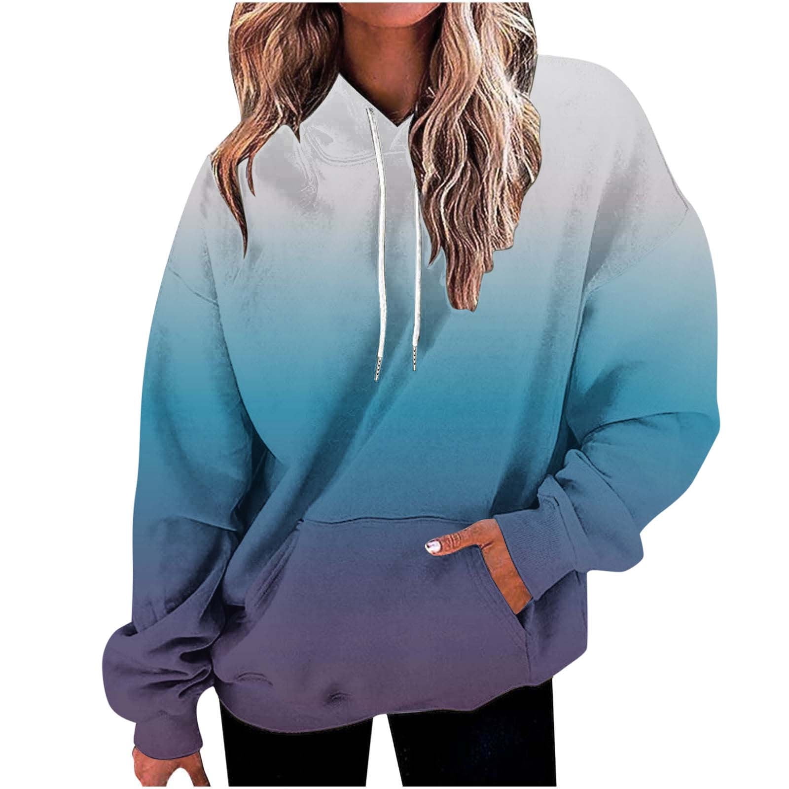 SMihono Womens Ombre Hooded Fleece Sweatshirts Basic Gradient Shirts ...