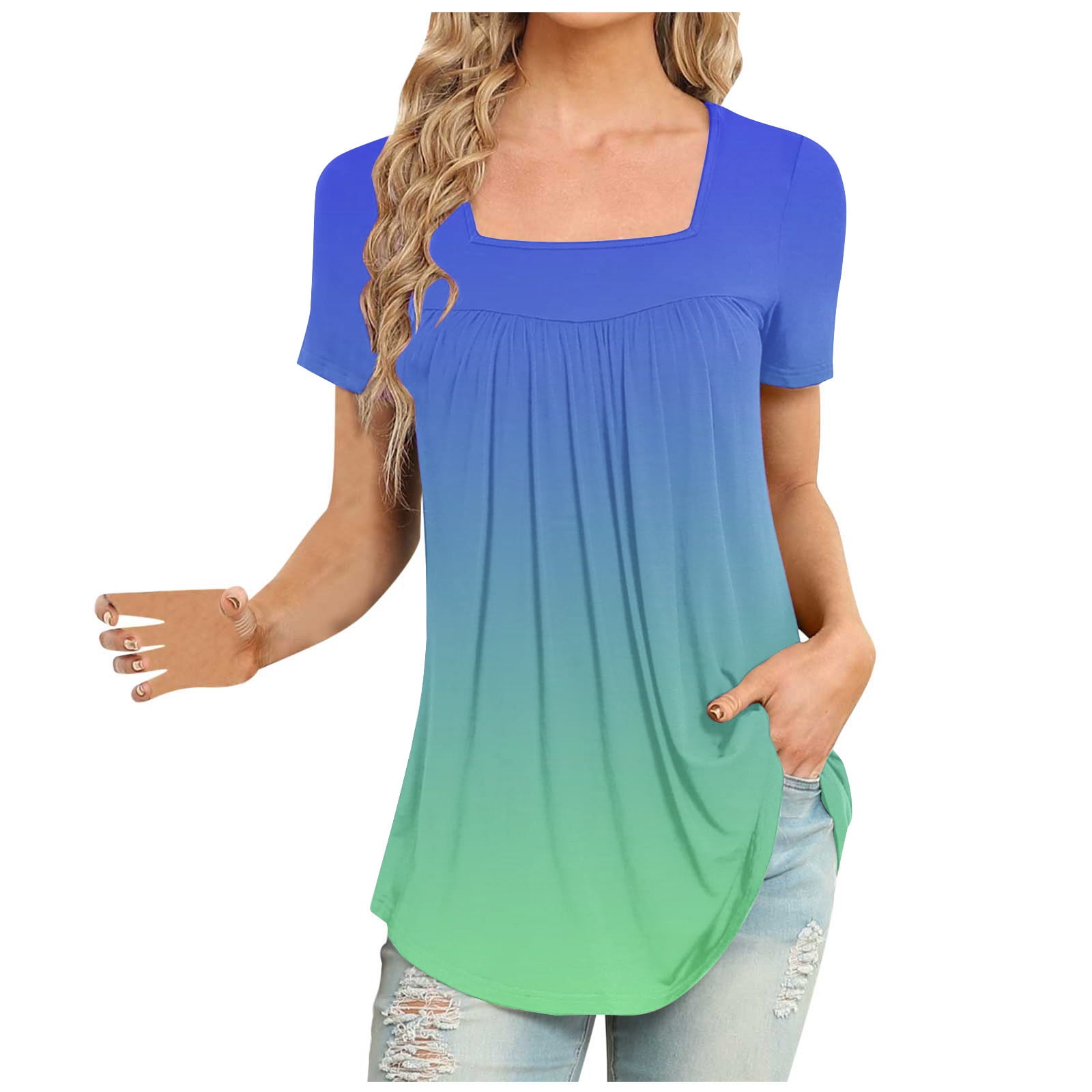 SMihono Womens Tunic Tops Peplum T-Shirts Spring Retro Gradient Ombre ...